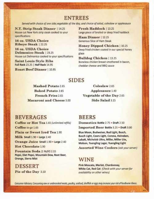 Gamble Farm Inn Restaurant menu in Jersey Shore, Pennsylvania, USA
