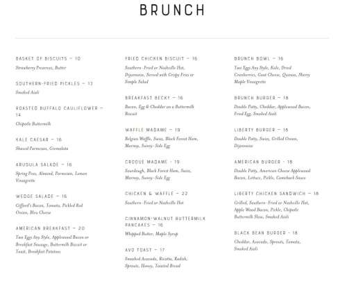 Liberty Common menu in Nashville, Tennessee, USA