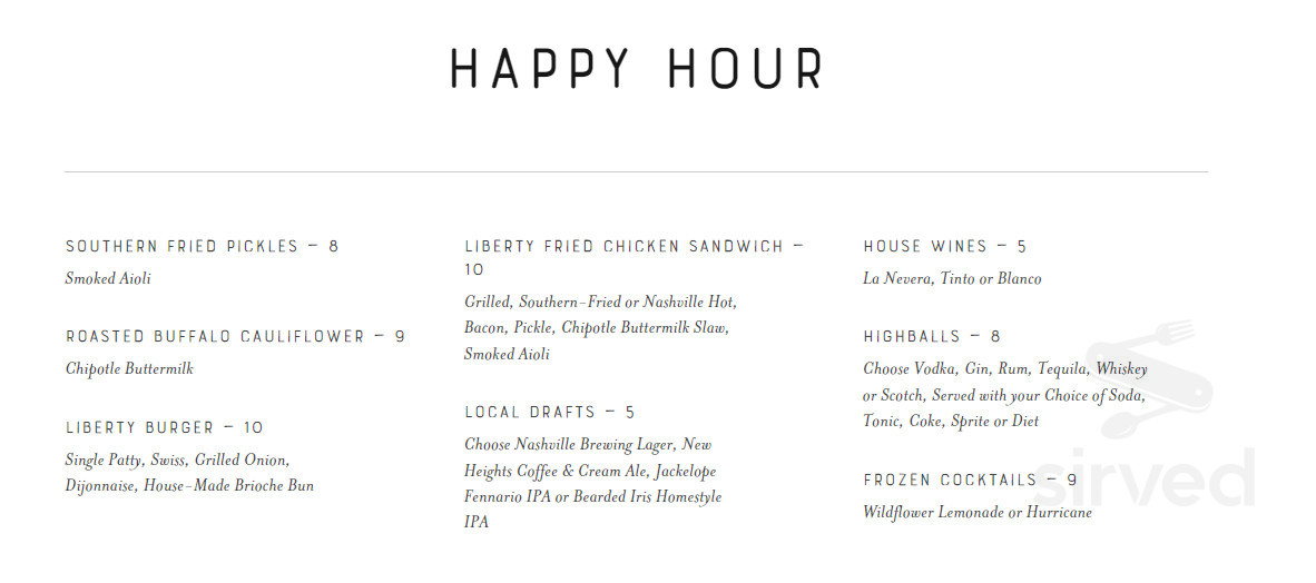 Liberty Common menu in Nashville, Tennessee, USA