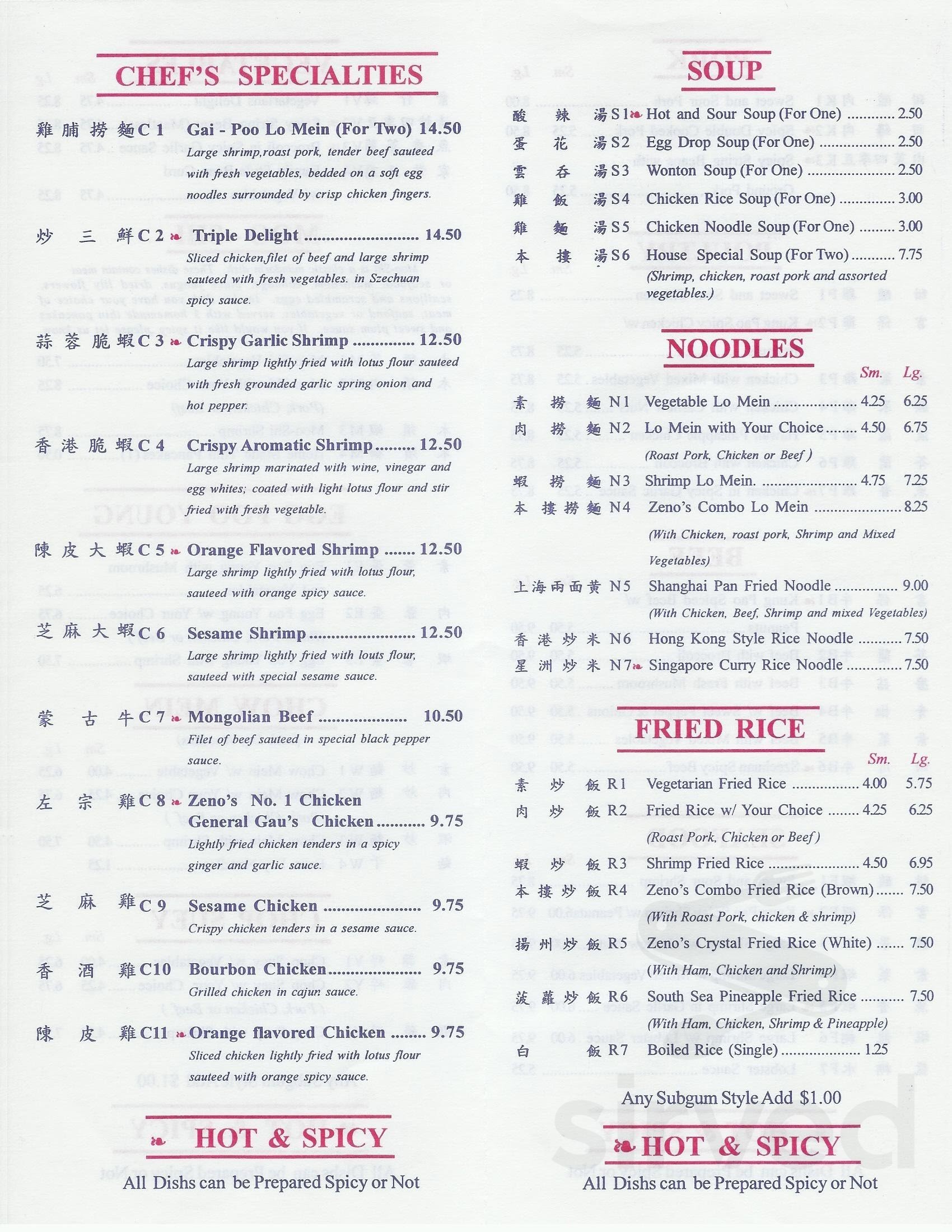 Zeno's II menus in Rehoboth, Massachusetts, United States