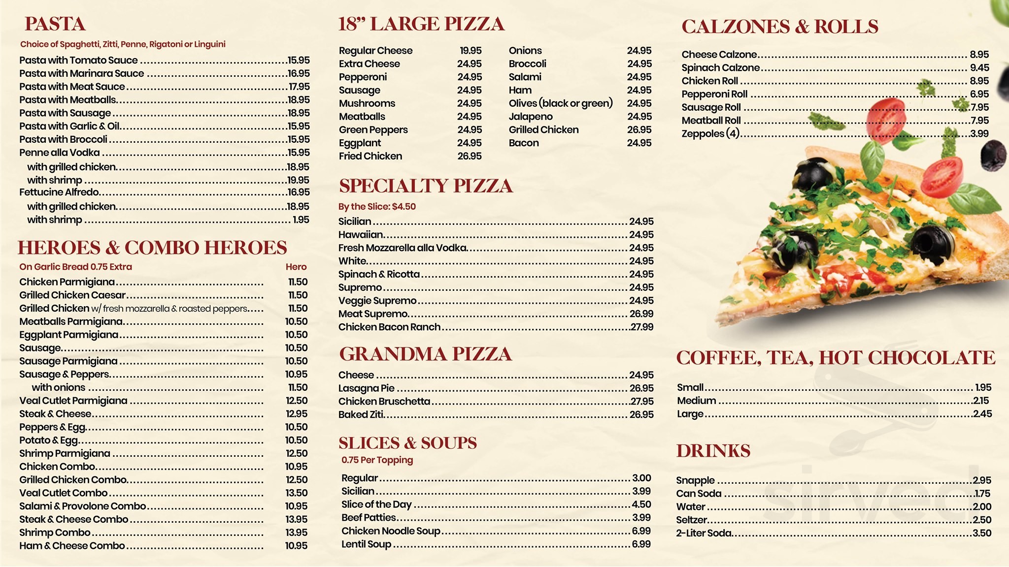 Pizza Sam menu in Queens, New York, USA