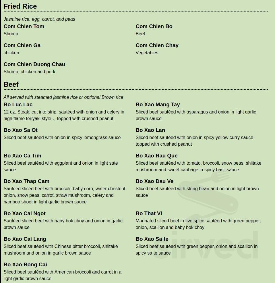Mekong Authentic Vietnamese Cuisine menu in Sandusky, Ohio, USA