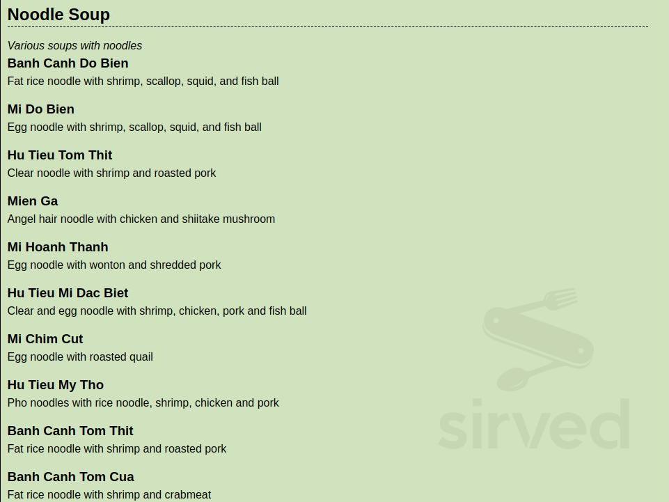 Mekong Authentic Vietnamese Cuisine menu in Sandusky, Ohio, USA