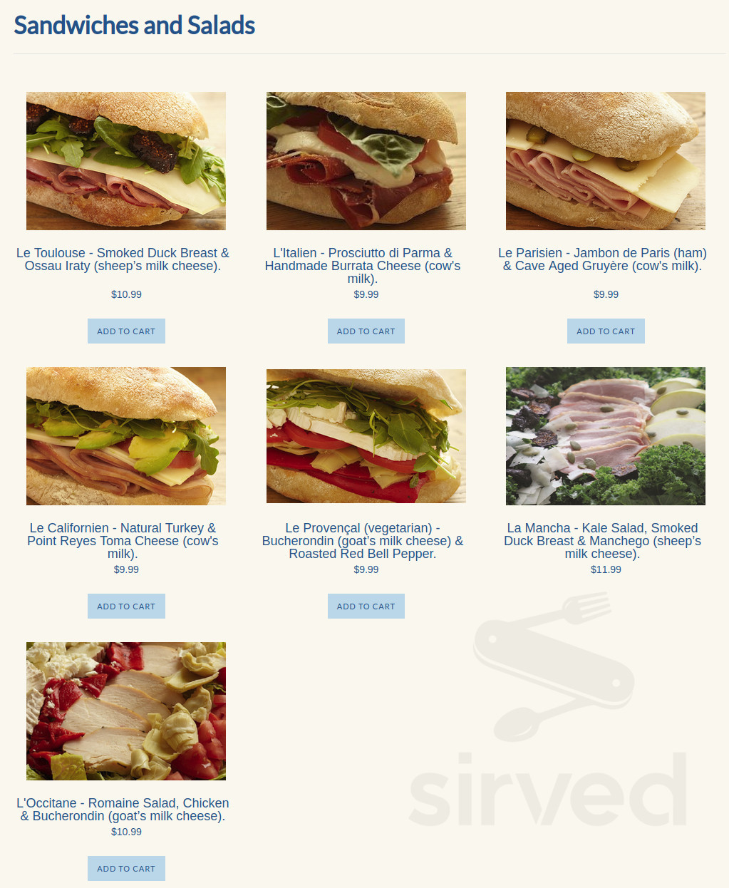 La Fromagerie Cheese Shop menu in San Francisco, California, USA