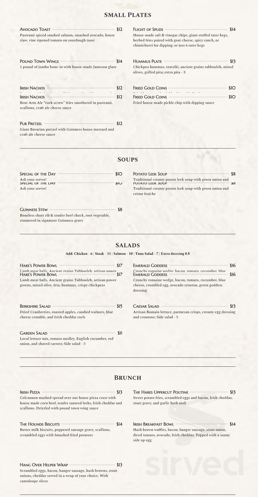 The Hare & The Hound menu in Putnam, Connecticut, USA