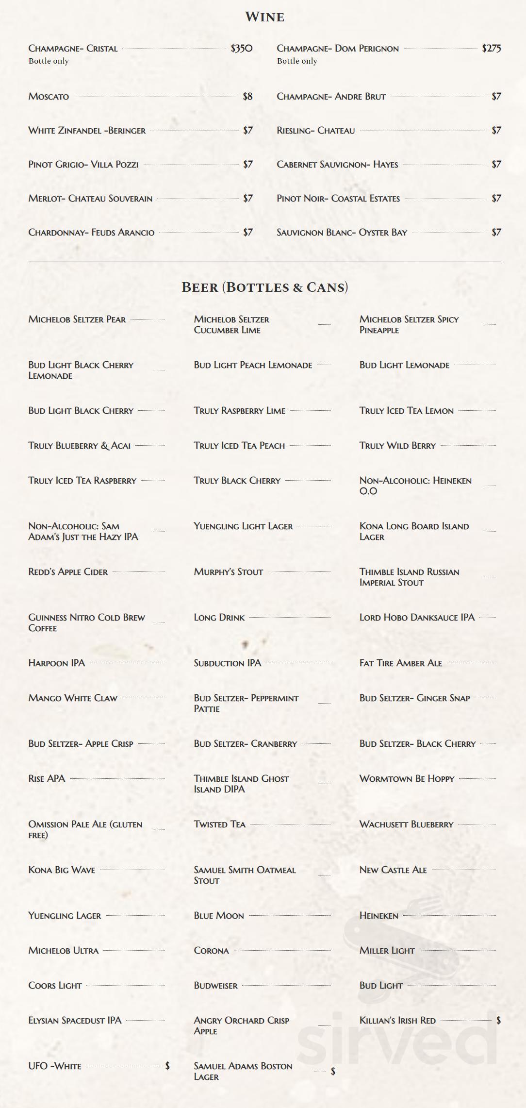 The Hare & The Hound menu in Putnam, Connecticut, USA