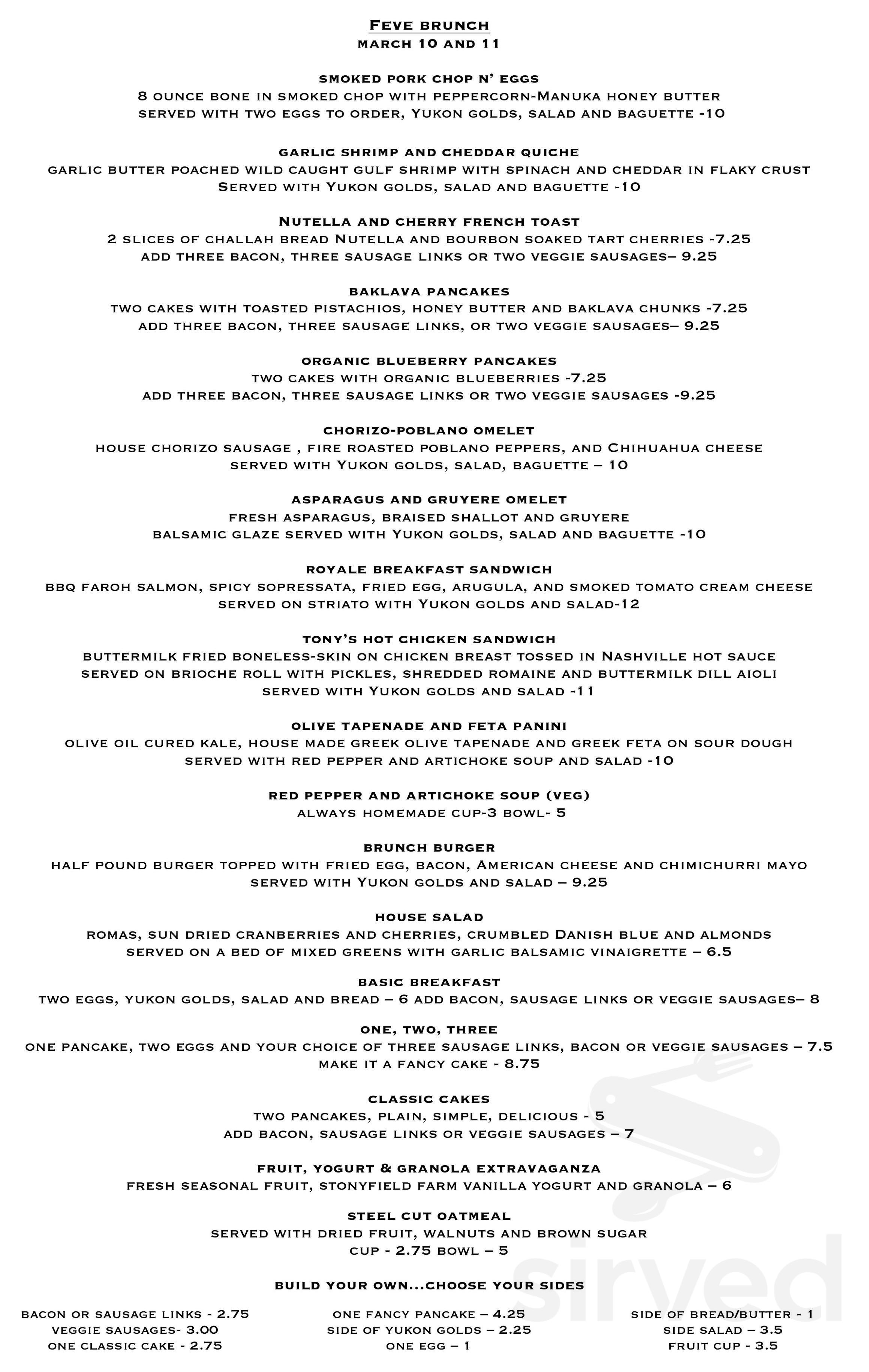 The Feve menu in Oberlin, Ohio, USA