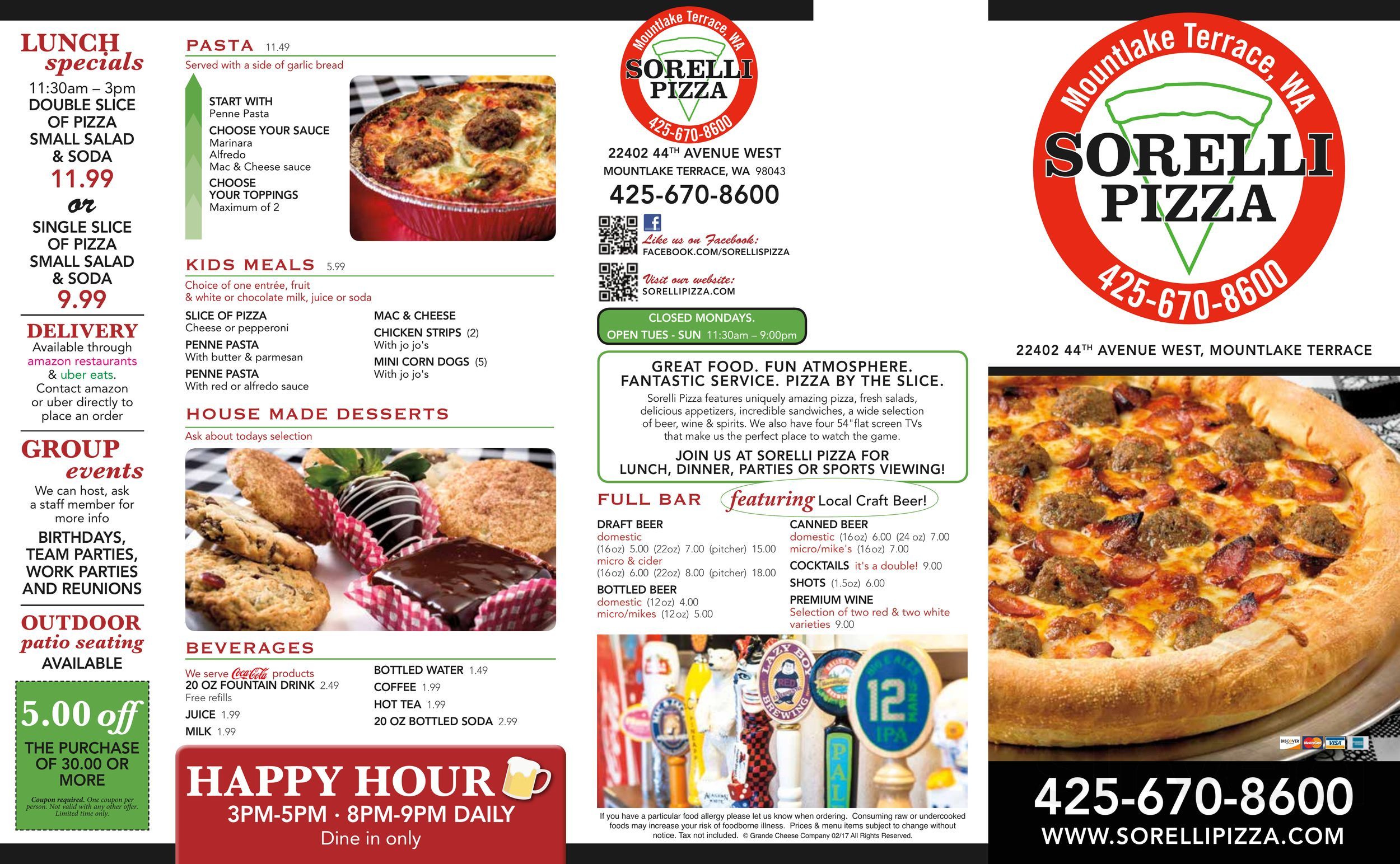 Menu for Sorelli Pizza in Mountlake Terrace, WA | Sirved