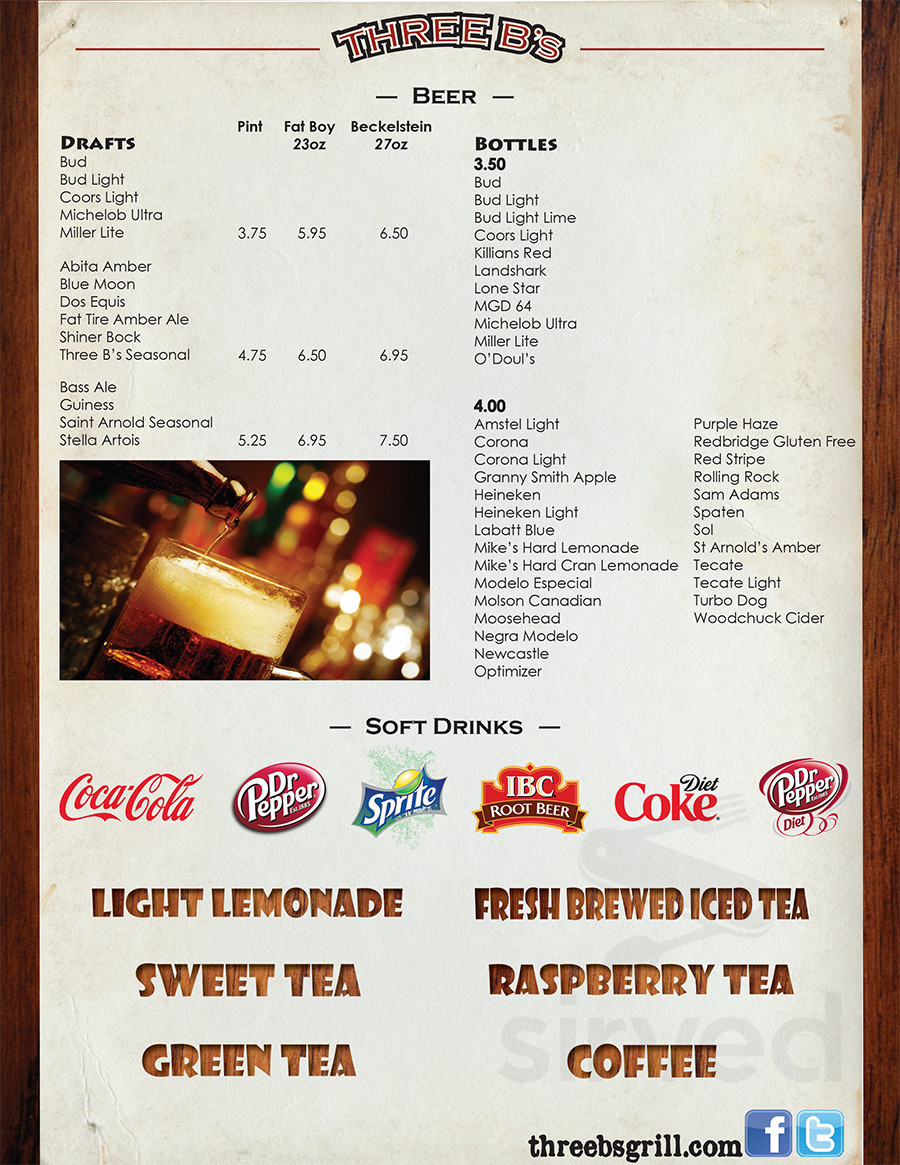 Three B's Grill menu in Kingwood, Texas, USA