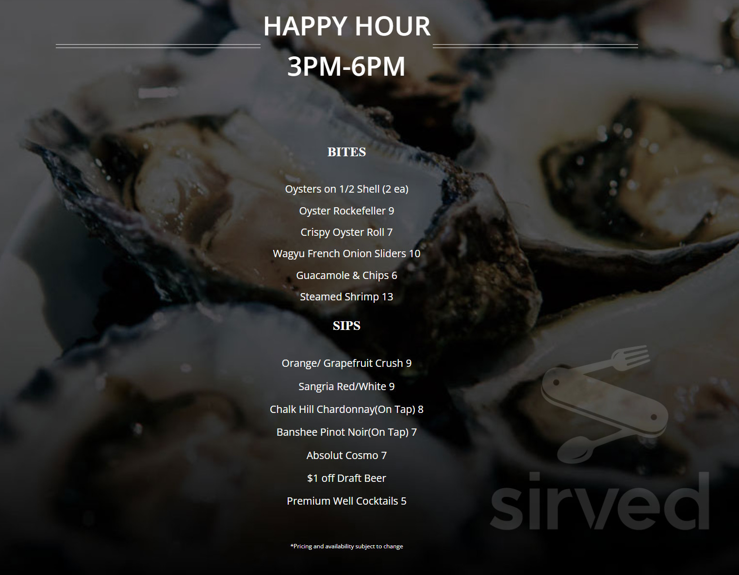 Brine Seafood and Raw Bar menu in Sarasota, Florida, USA