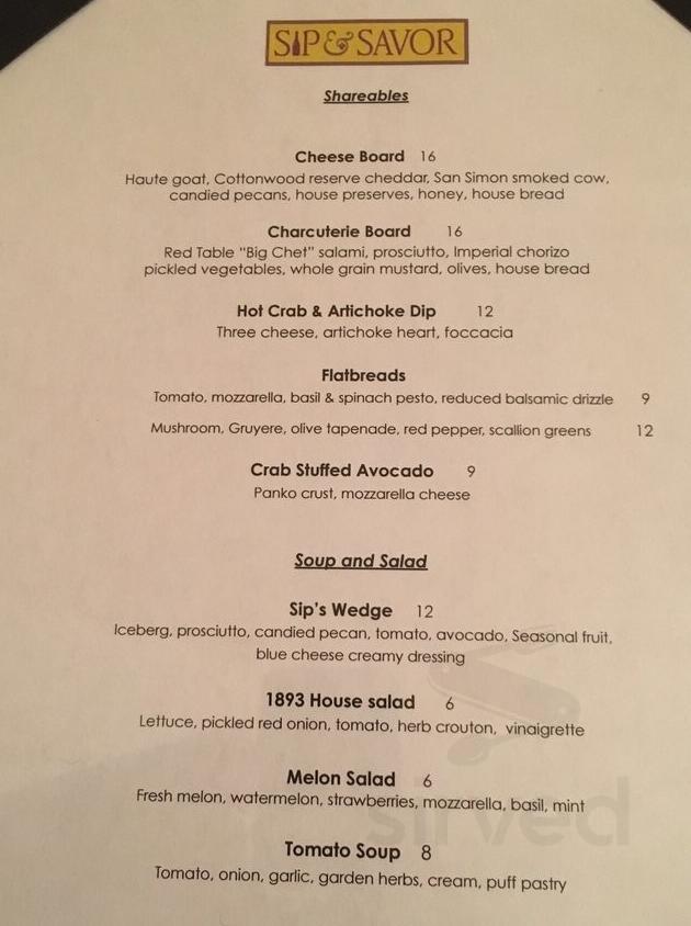 Sip & Savor menu in Plano, Texas, USA