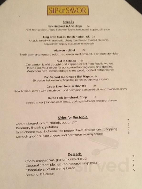 Sip & Savor menu in Plano, Texas, USA