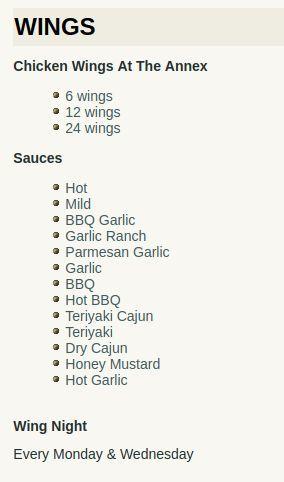 The Annex Bar & Grille menu in Solon, Ohio, USA