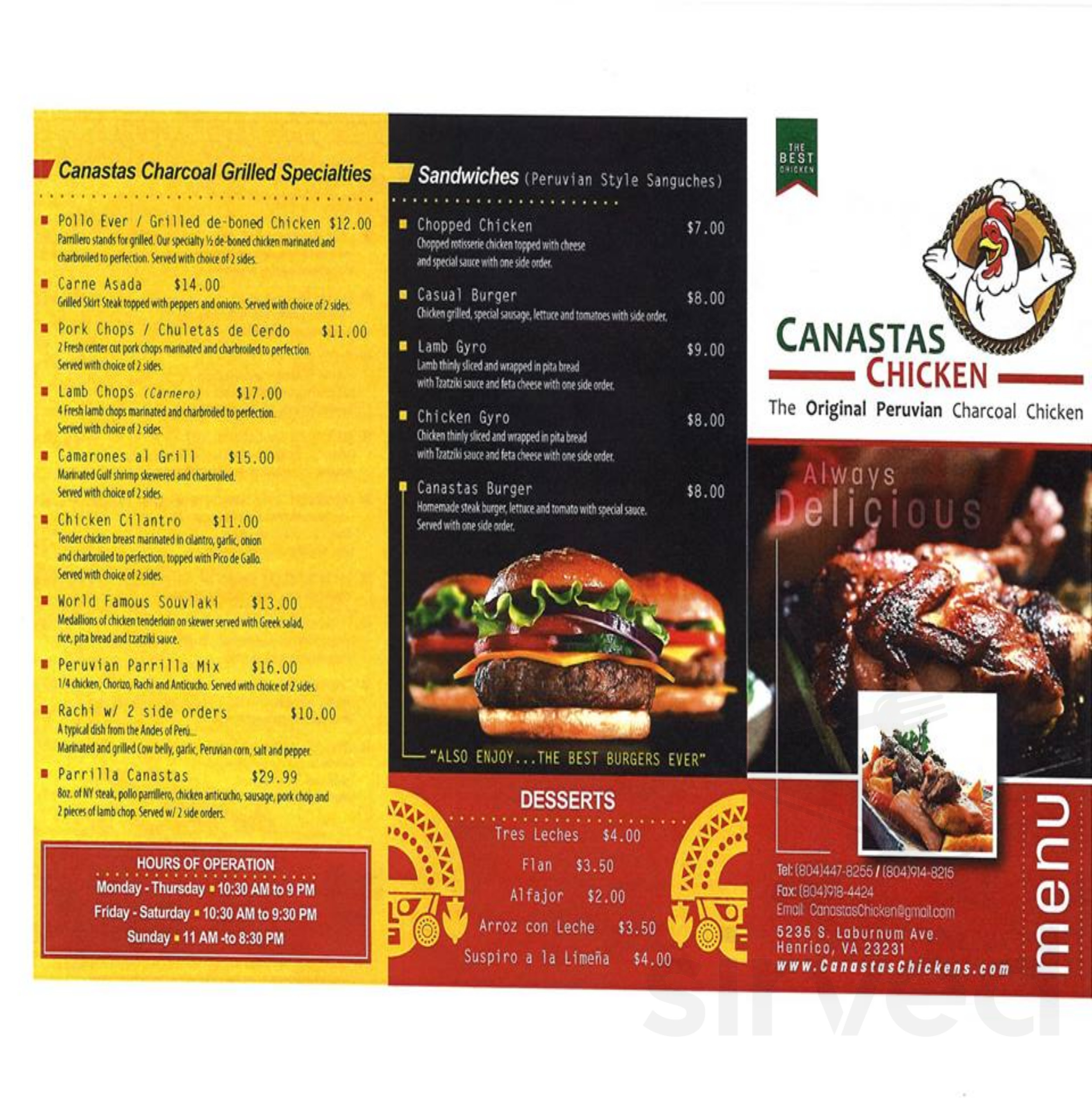 Canastas Chicken menu in Glen Allen, Virginia, USA