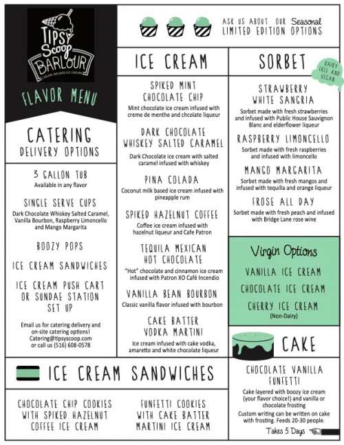 Tipsy Scoop menu in Long Beach, New York, USA