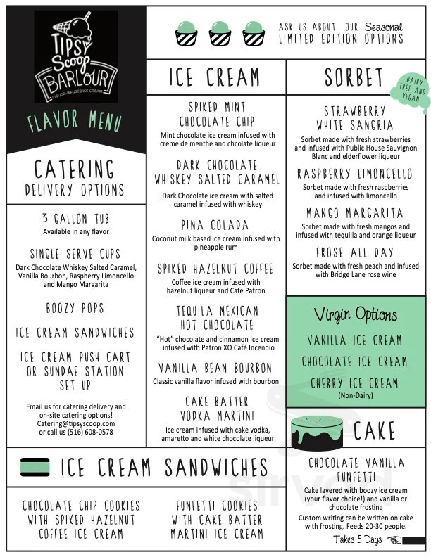 Tipsy Scoop menu in Long Beach, New York, USA