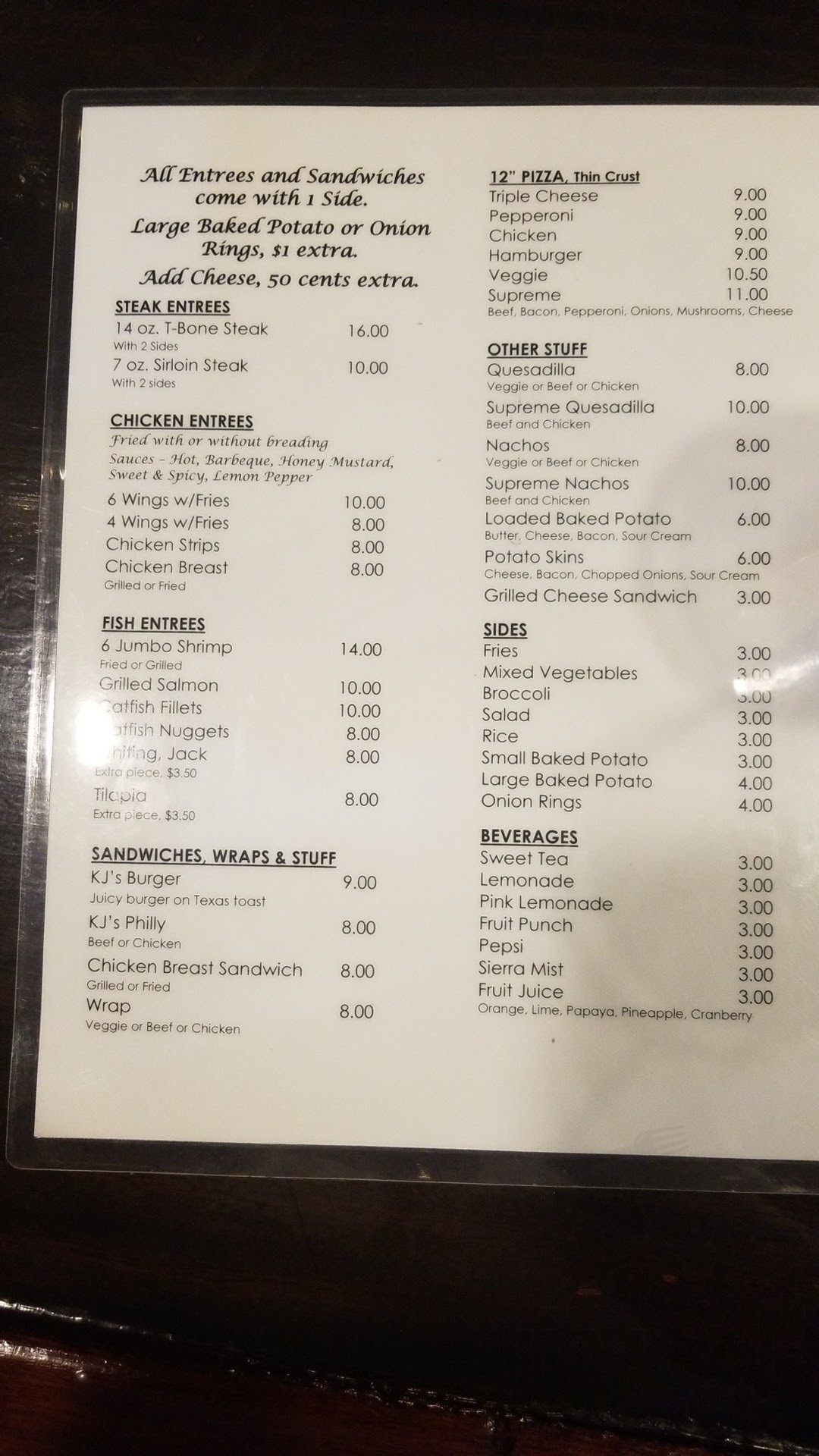 KJ's Bar & Grill menu in St. Louis, Missouri, USA