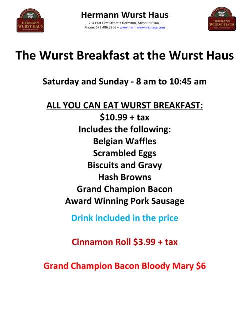 Hermann Wurst Haus menu in Hermann, Missouri, USA
