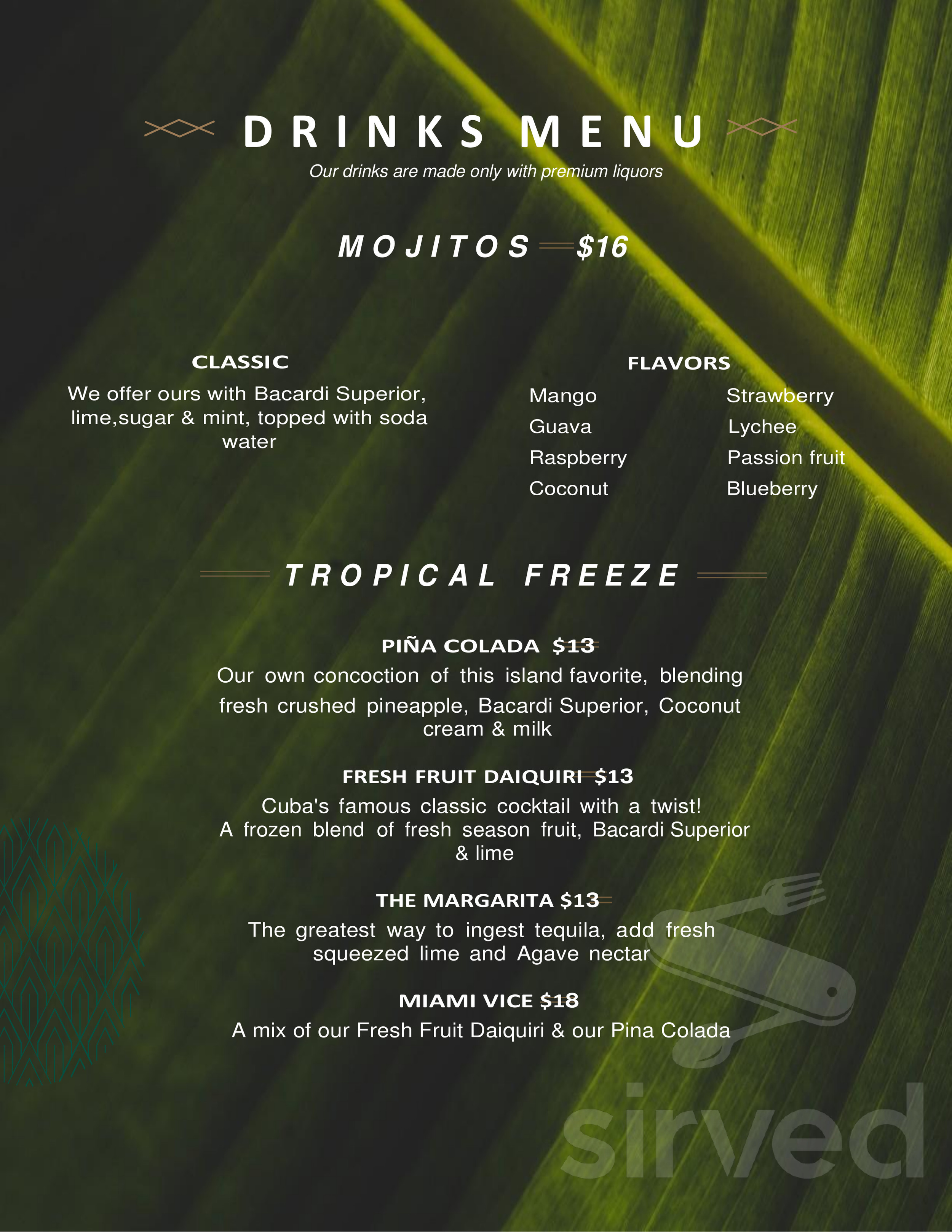 Menu - Doral FL's Kuba Cabana | Sirved