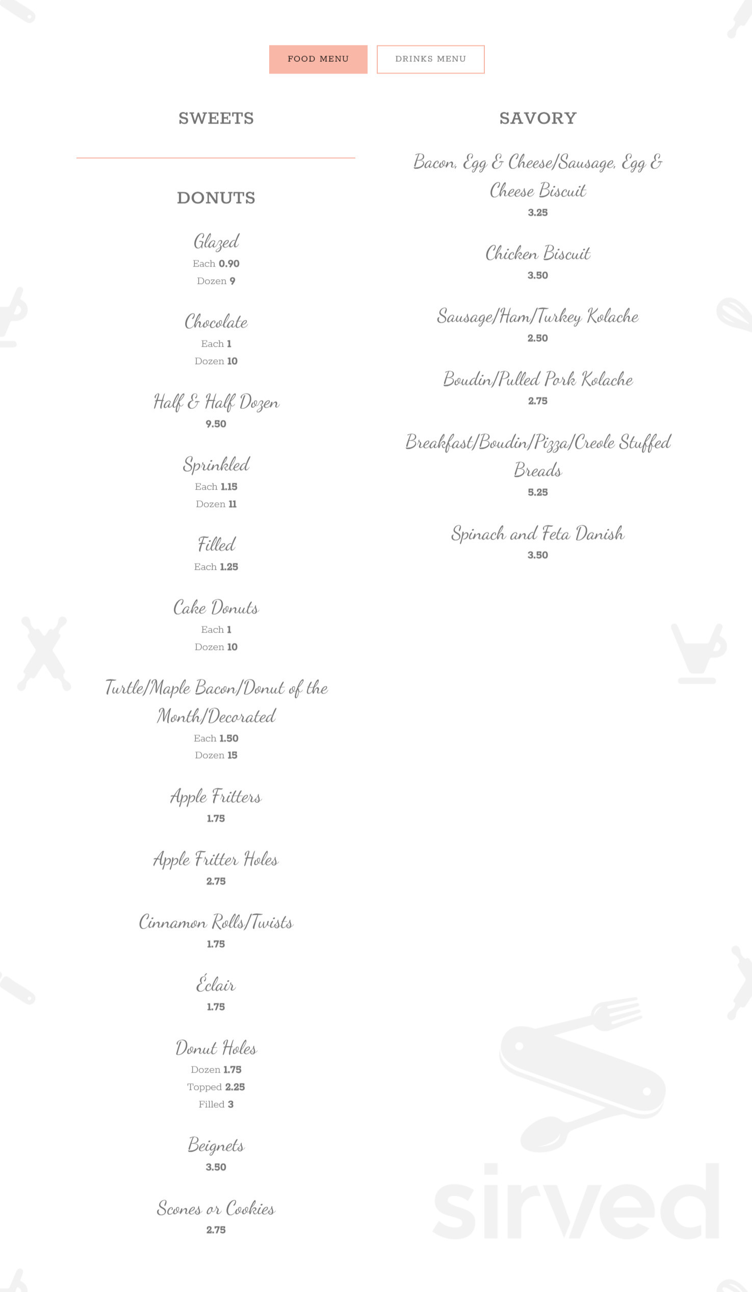 Menu for Village Deaux in Maurice, LA | Sirved
