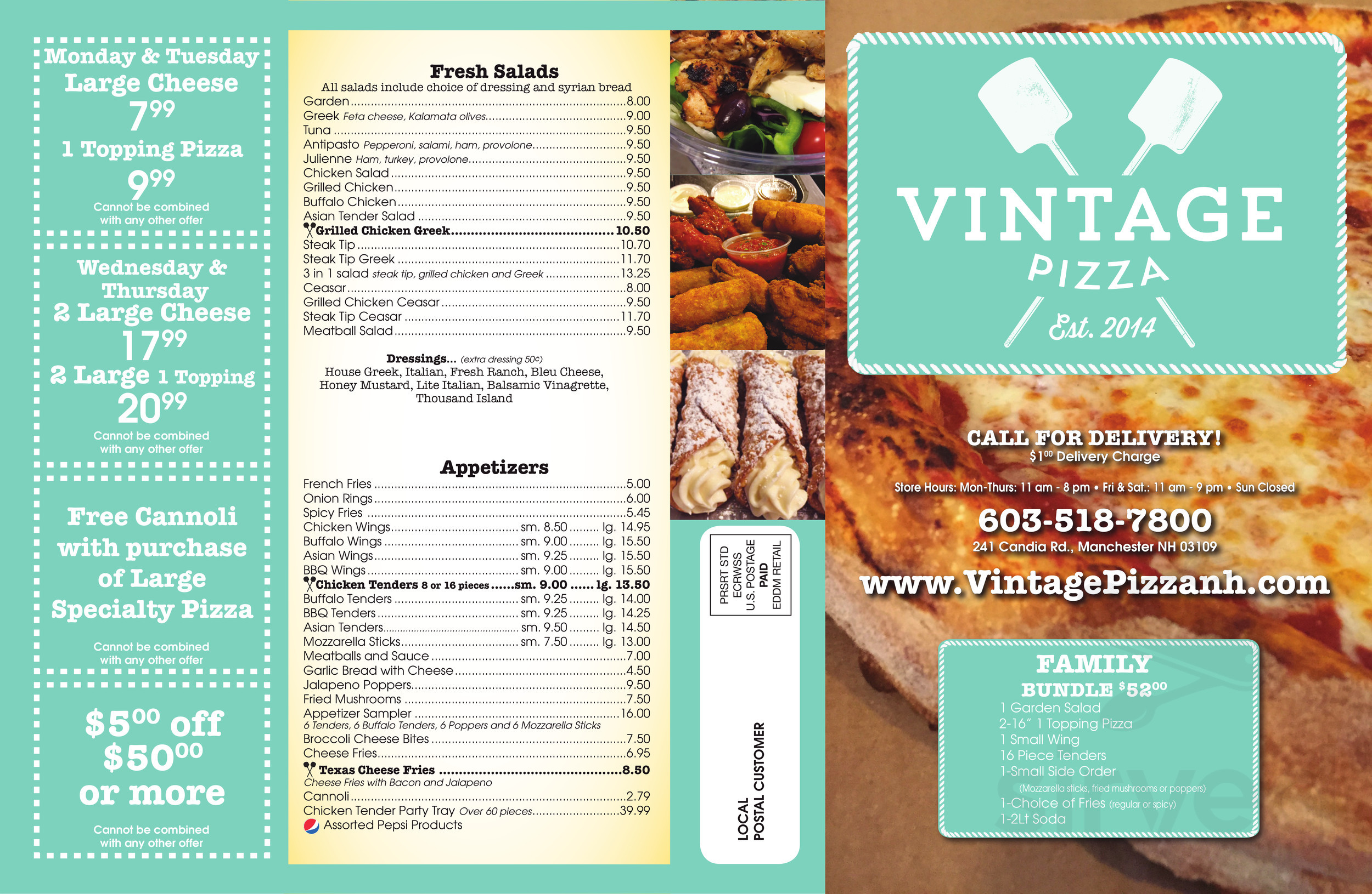 Menu for Vintage Pizza in Manchester, NH | Sirved