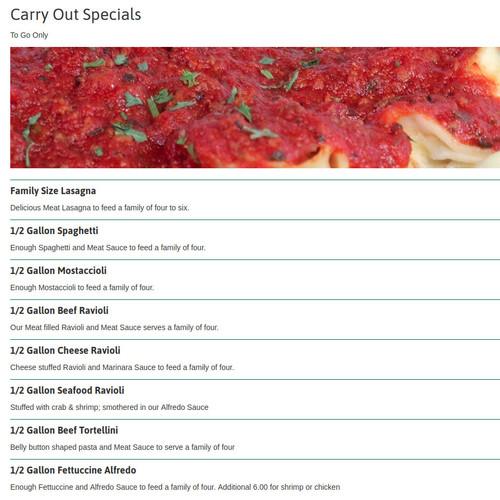 The Grinders & Spaghetti House menu in Davenport, Iowa, USA