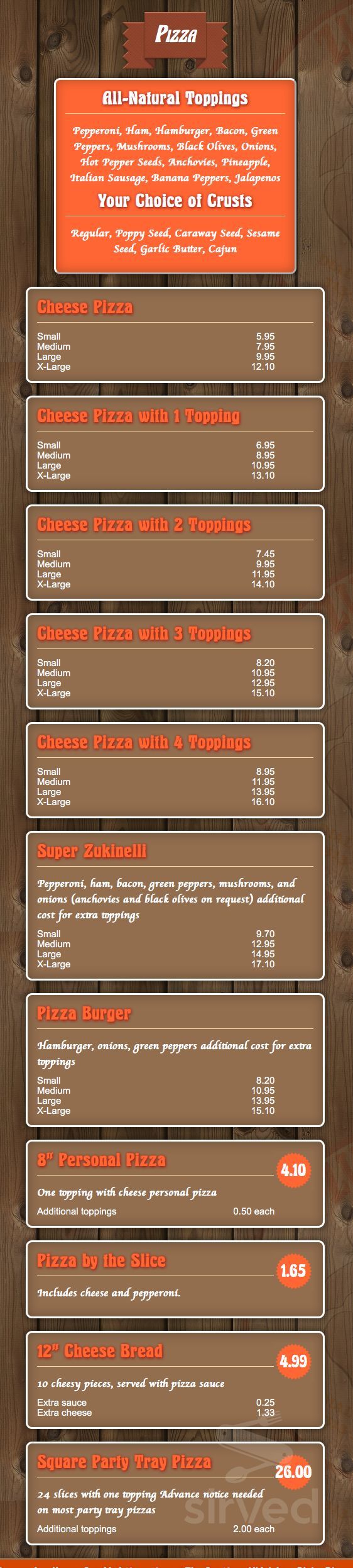 Zukin's Rib Shack menu in Lincoln Park, Michigan, USA