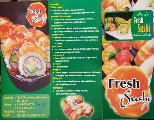 Bee Lee Sushi menu in Allentown, Pennsylvania, USA