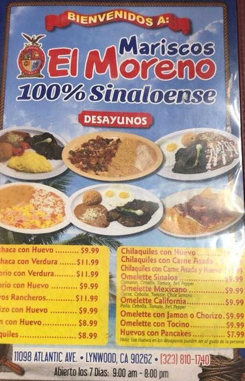 Mariscos El Moreno menus in Lynwood, California, United States
