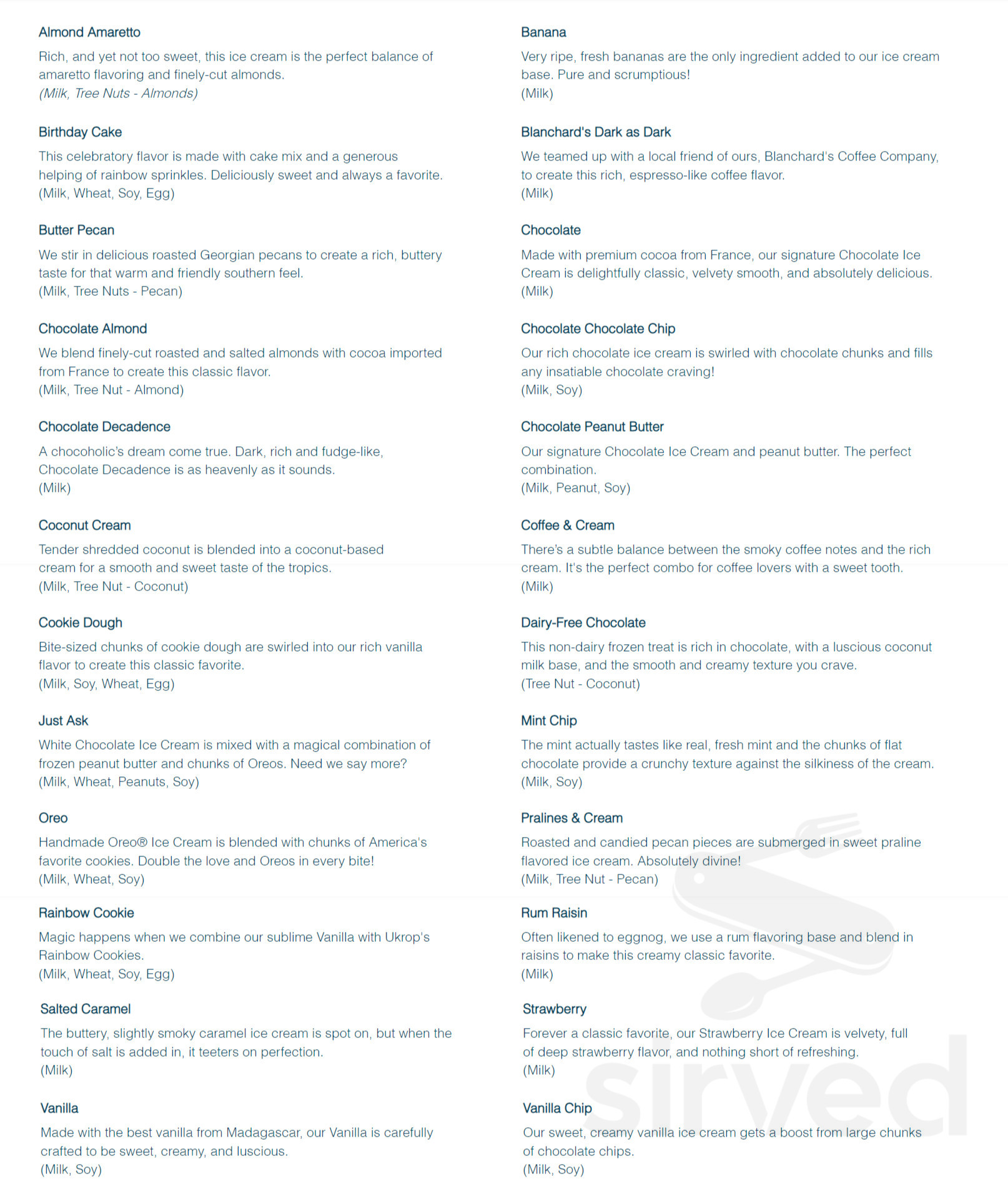 Menu - Mechanicsville VA's Gelati Celesti Ice Cream | Sirved