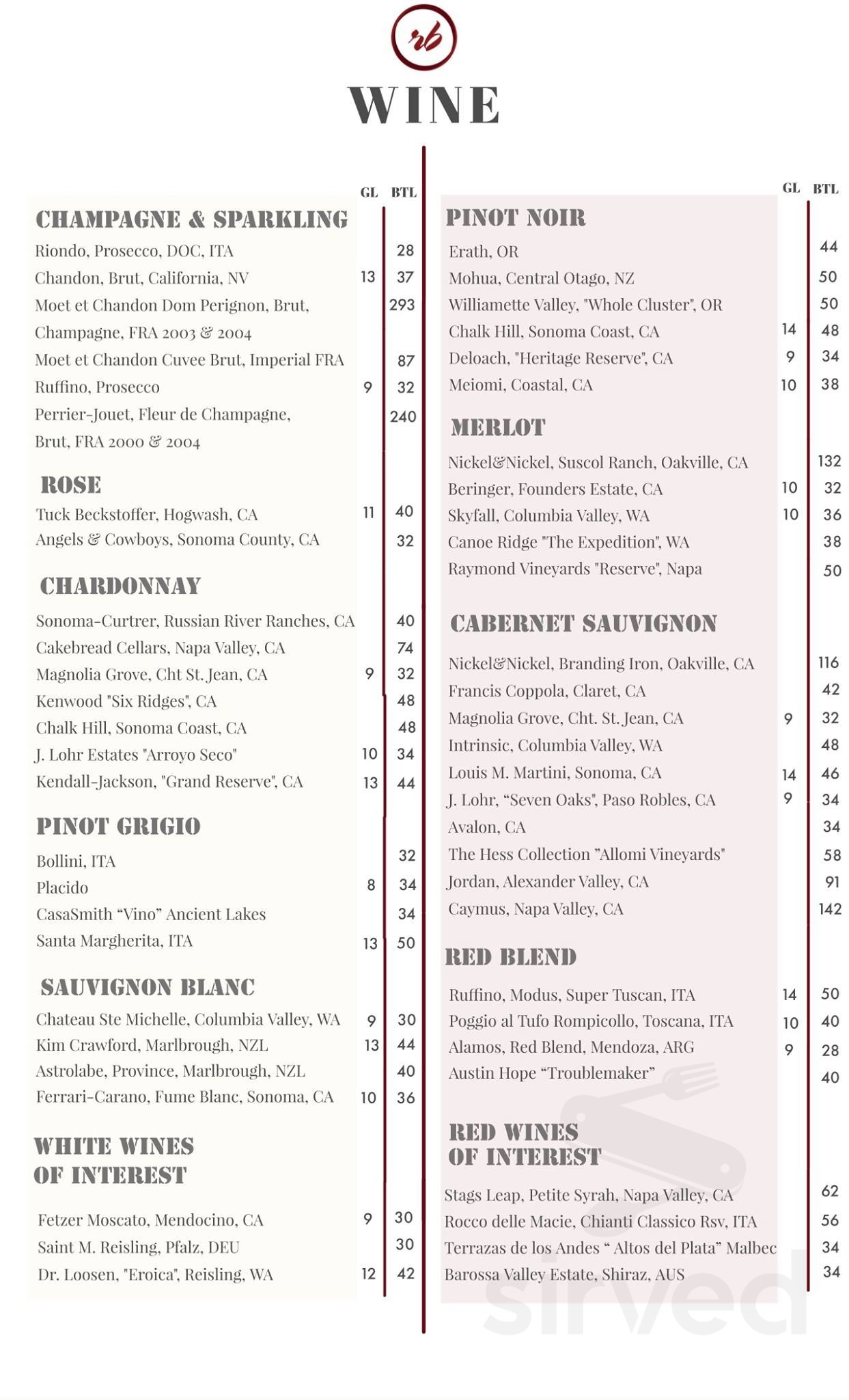 Rusty's Bistro menu in Clearwater Beach, Florida, USA