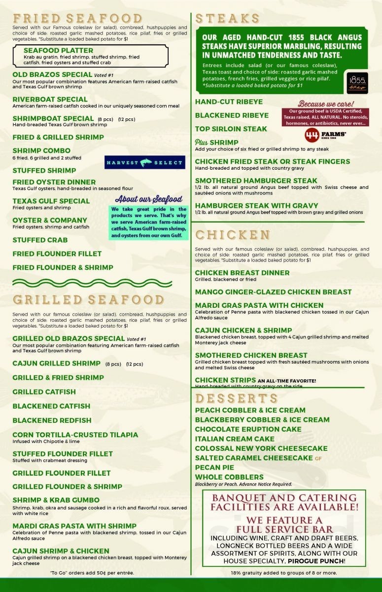 Menu - Freeport TX's On the River Restaurant | Sirved