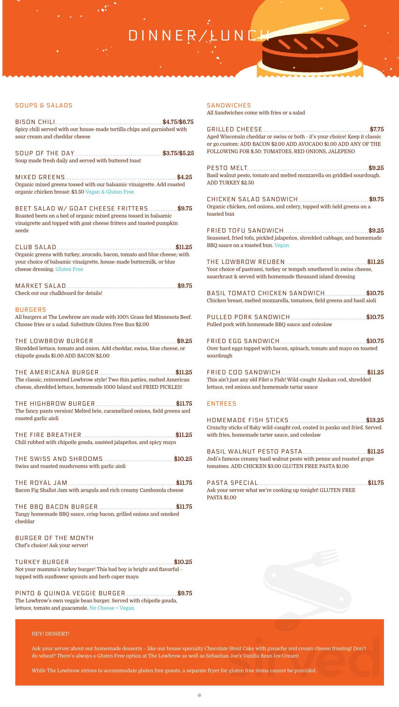 The Lowbrow menu in Minneapolis, Minnesota, USA