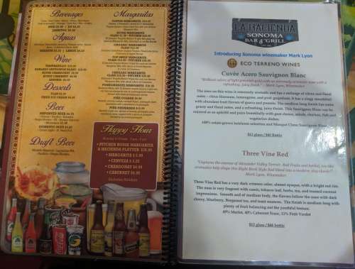 Taqueria La Hacienda menu in Sonoma, California, USA