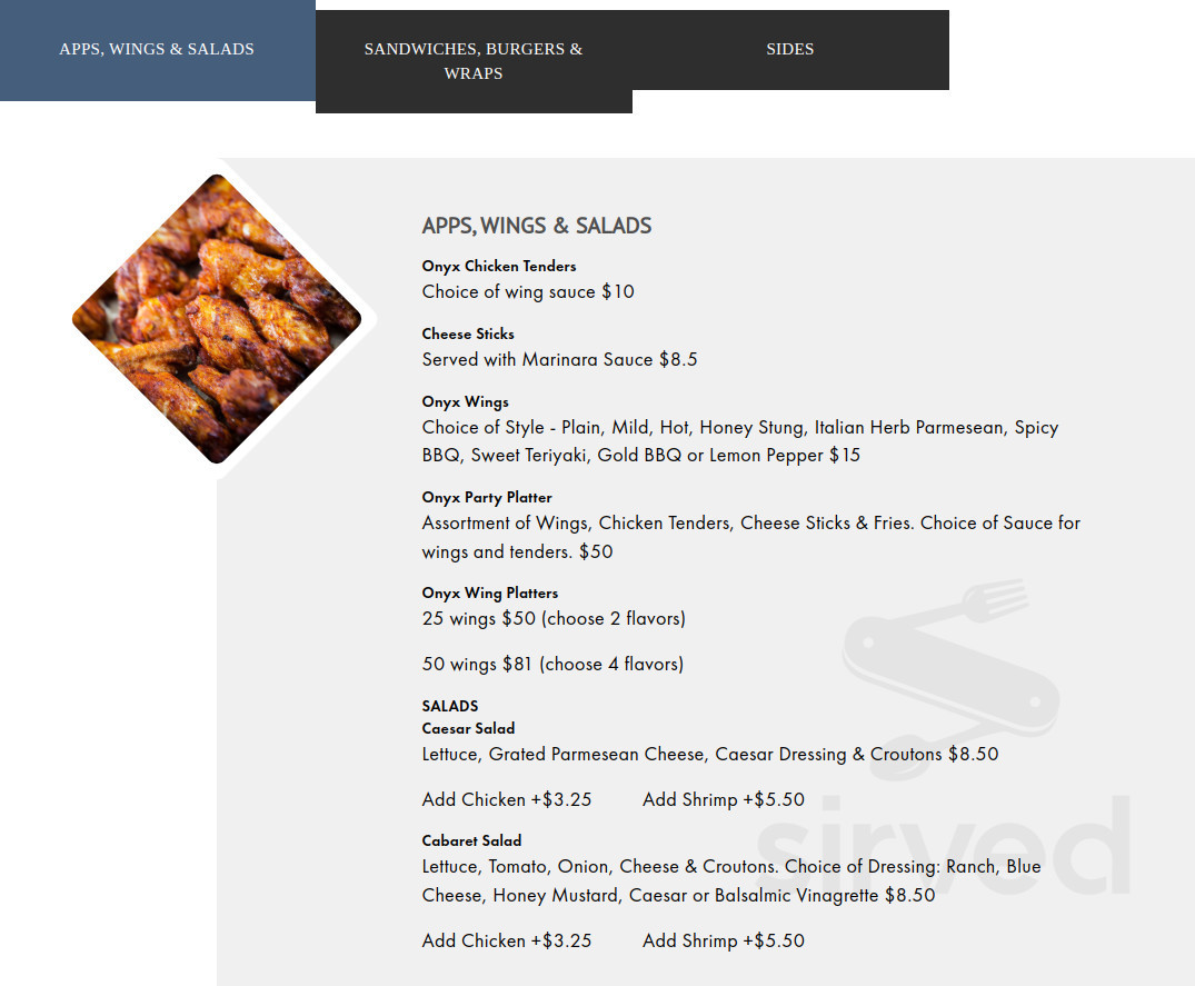 Club Onyx Charlotte menu in Charlotte, North Carolina, USA
