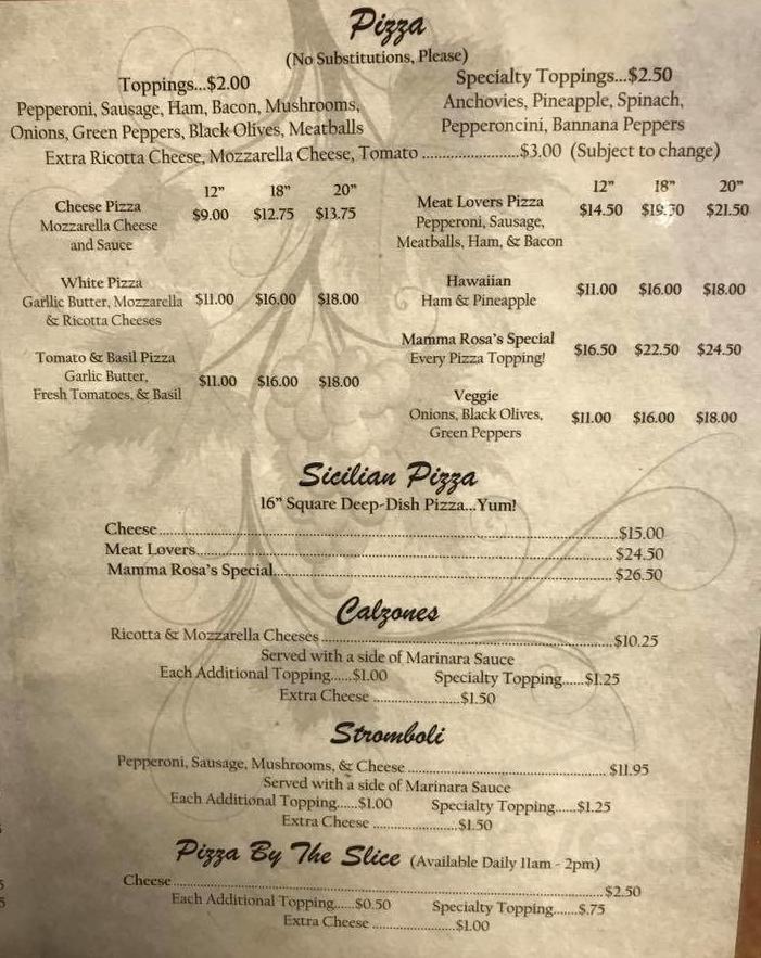 Mamma Rosa's Pizza & Restaurant menu in Titusville, Florida, USA