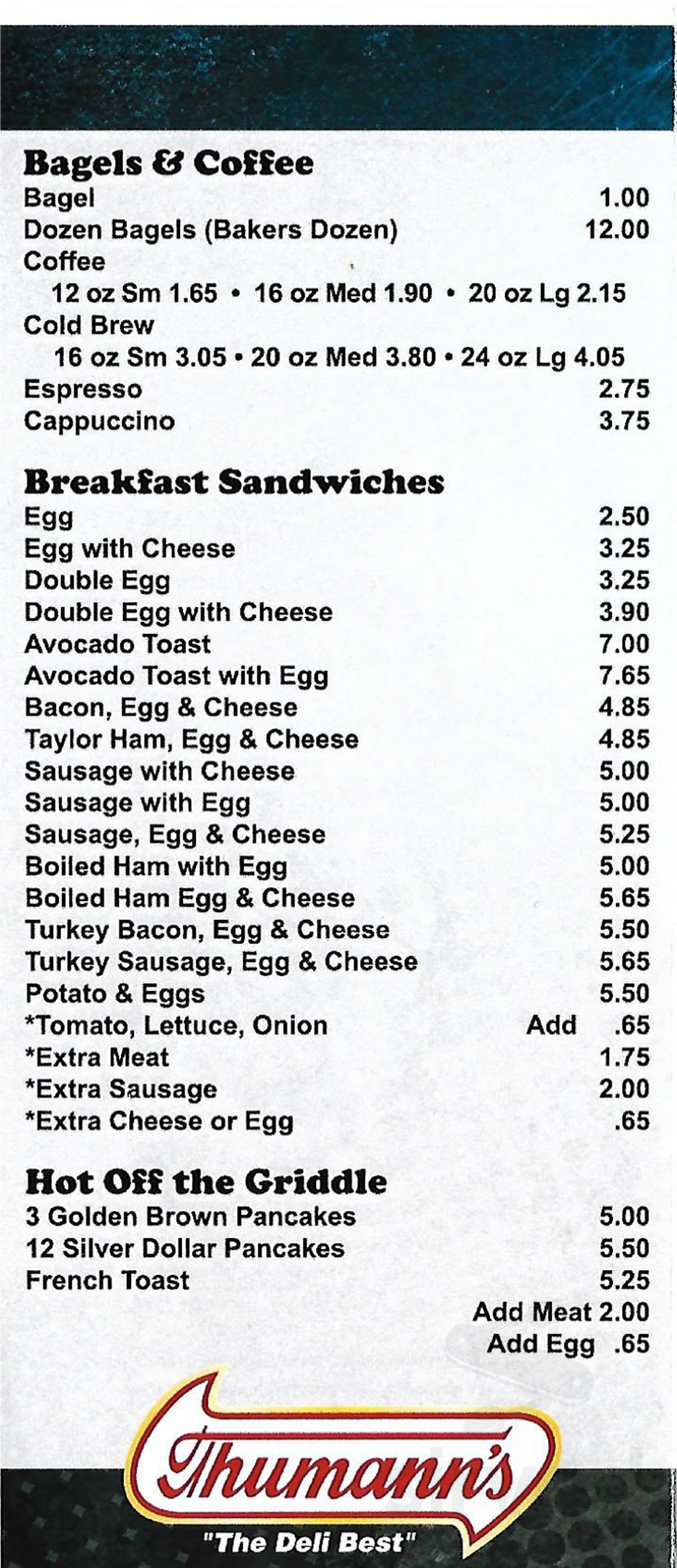 Mendham Bagel and Coffee Shop menu in Mendham Township, New Jersey, USA