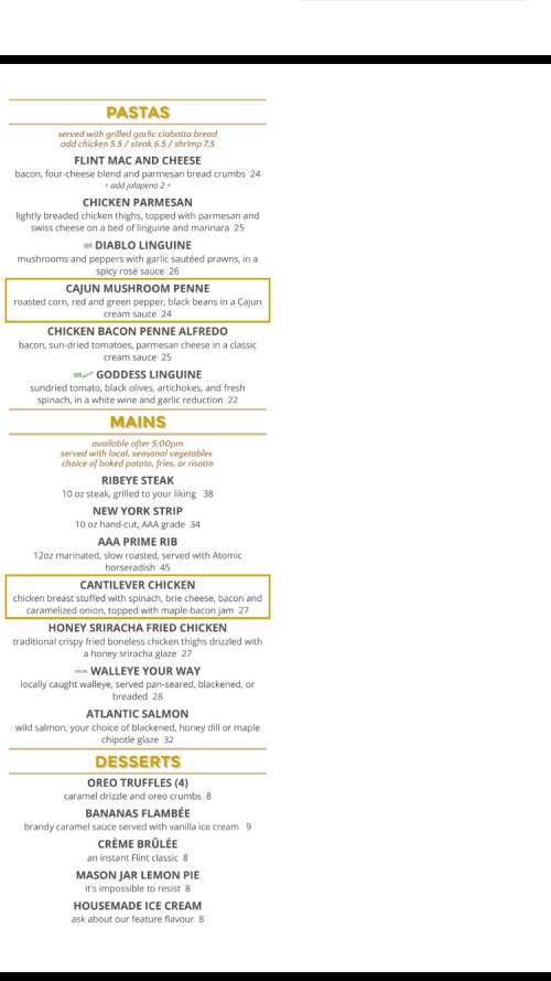 Flint House Food Truck menu in Fort Frances, Ontario, Canada