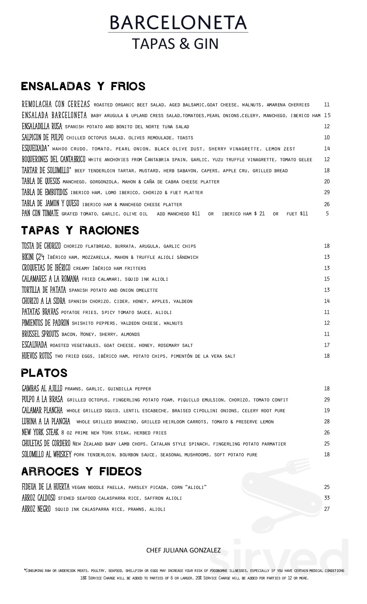 Menu - Miami Beach FL's Barceloneta Miami | Sirved