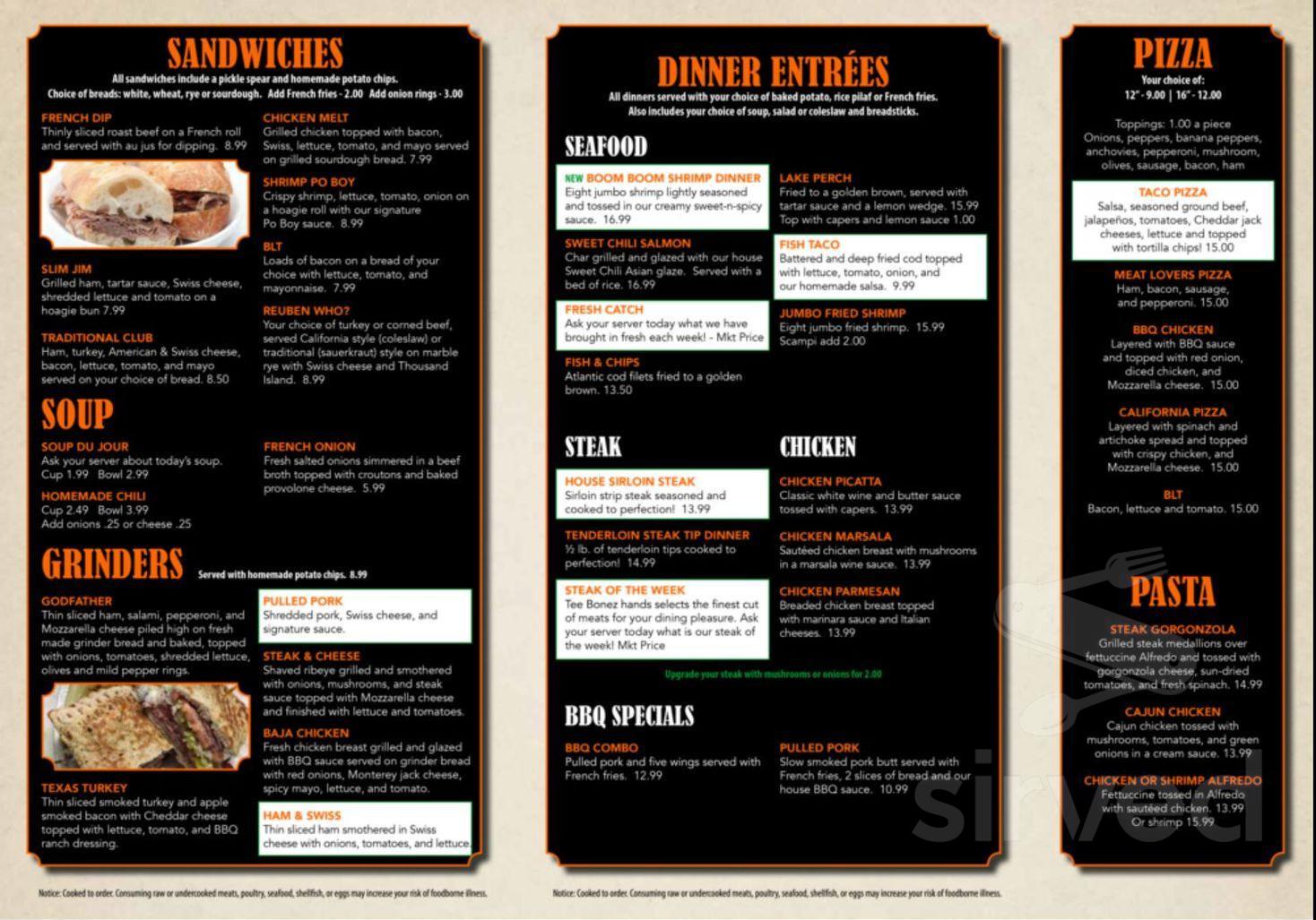 Tee Bone'z Tavern menu in Brighton, Michigan, USA