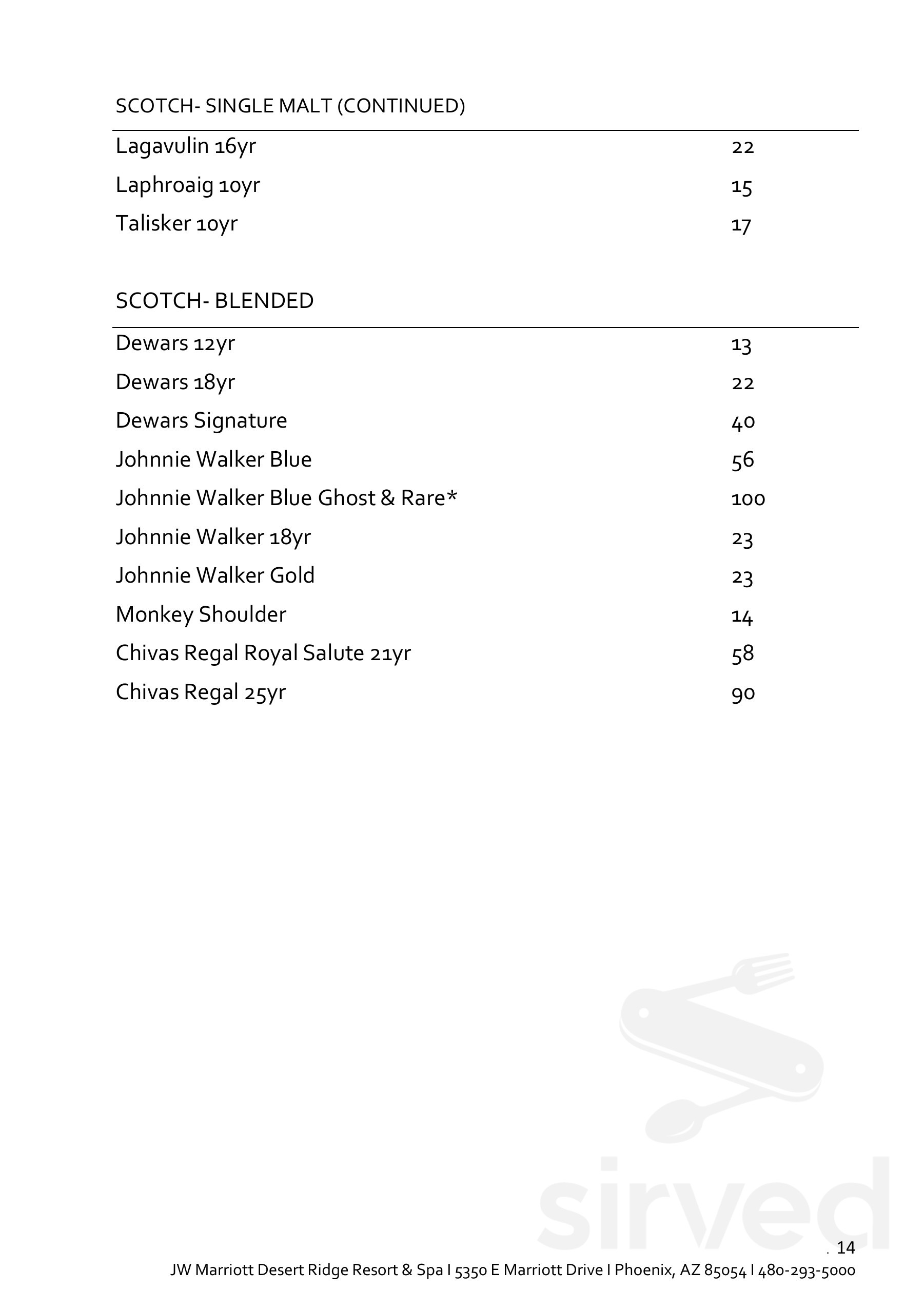 Twenty6 menus in Phoenix, Arizona, United States
