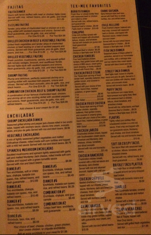 Alamo Cafe menu in San Antonio, Texas, USA