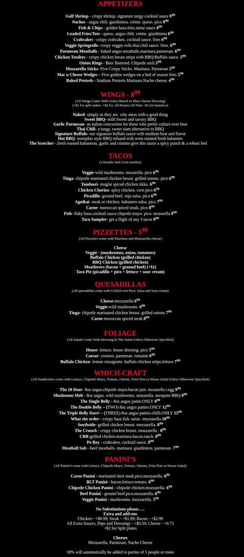 the bar 10 DOORS menu in Chicago, Illinois, USA