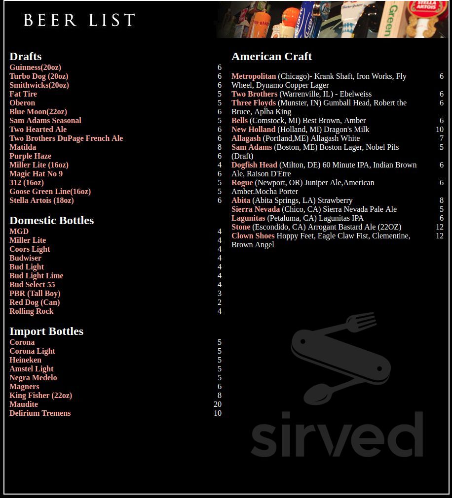 the bar 10 DOORS menu in Chicago, Illinois, USA