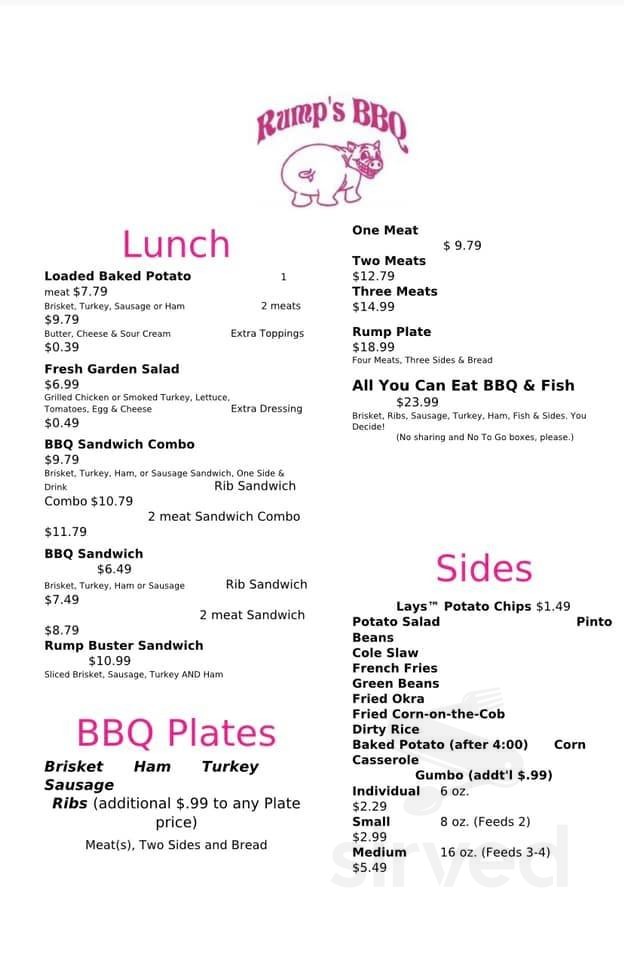 Rump's BBQ menus in Palestine, Texas, United States