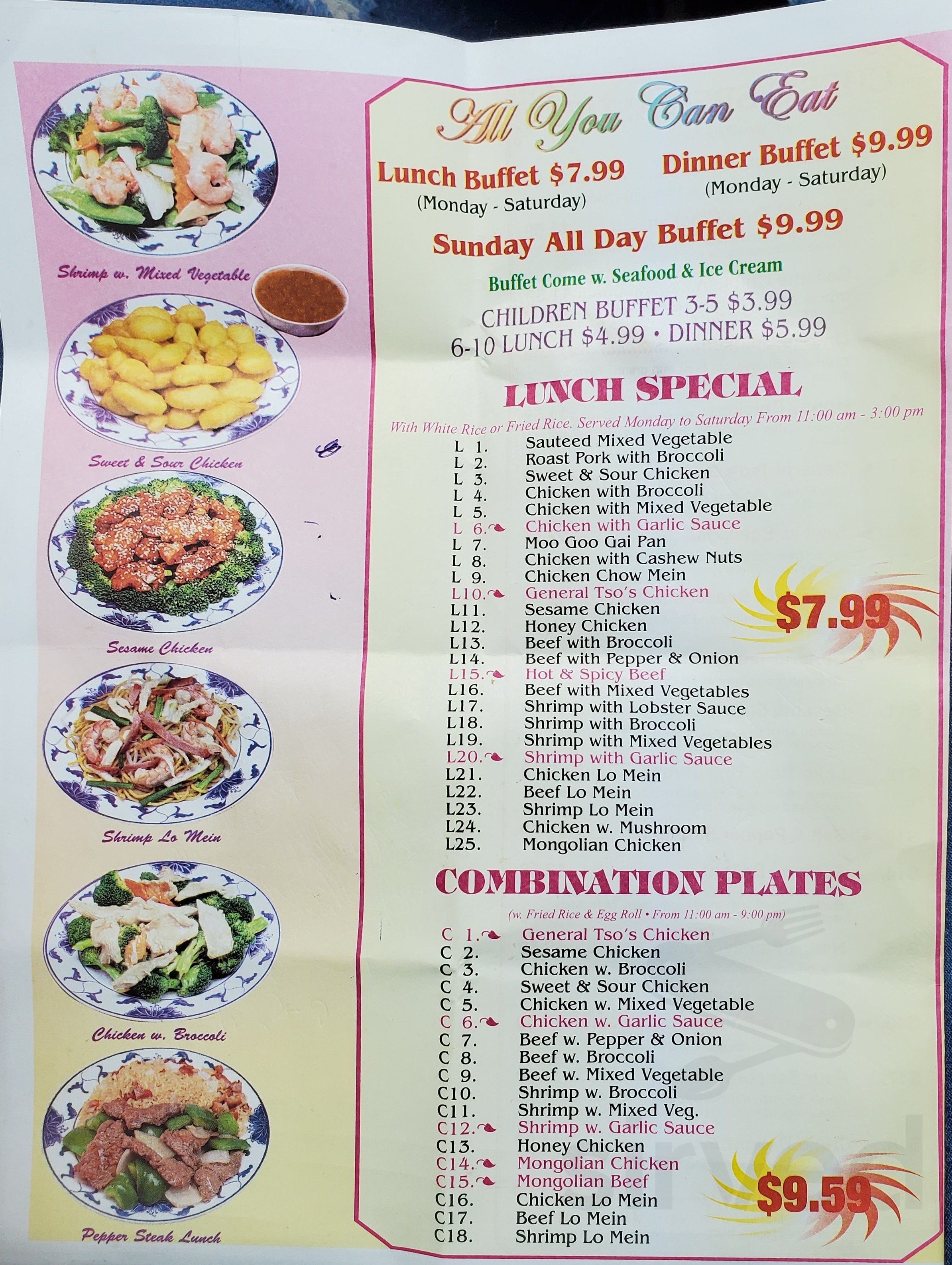 China Dragon menu in Moulton, Alabama, USA