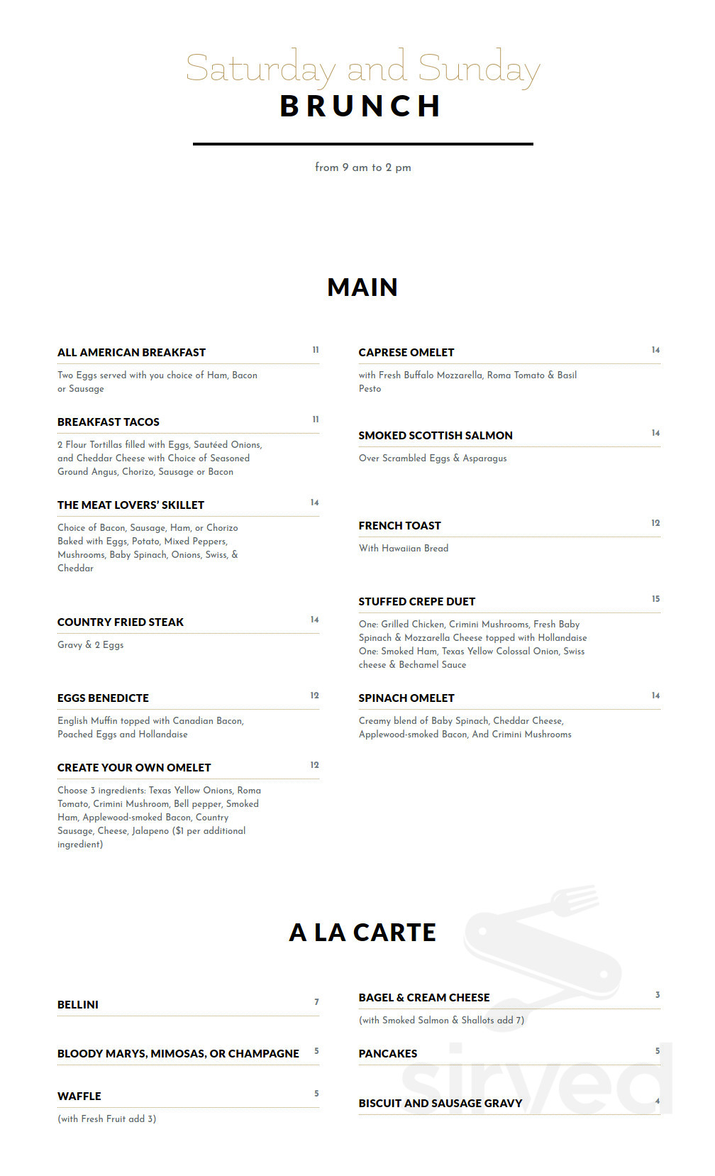Cafe Benedicte menu in Houston, Texas, USA