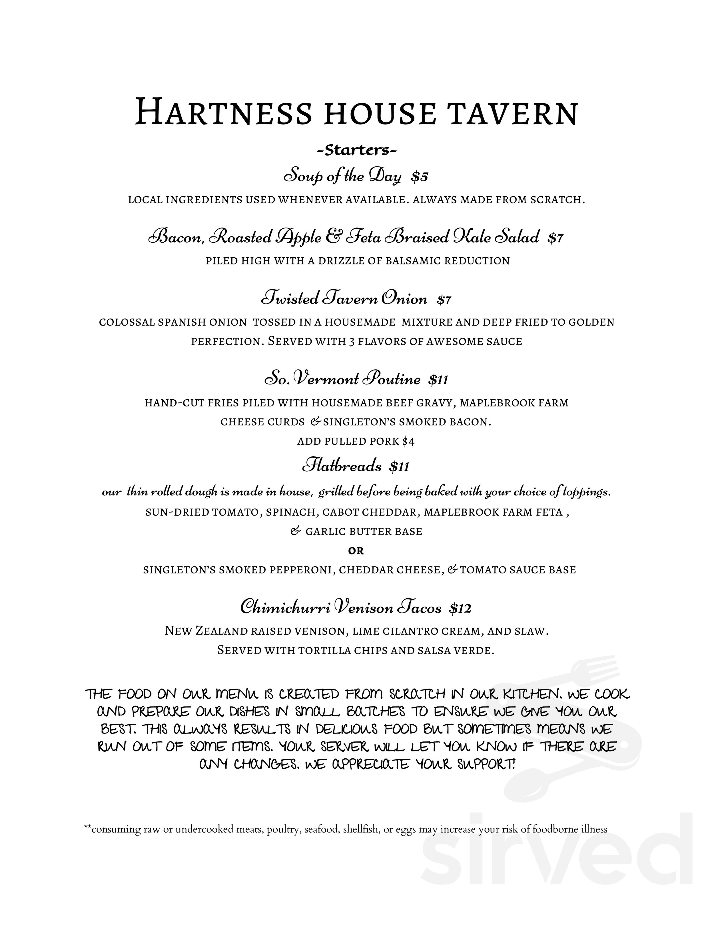 Menu for Hartness House Inn, Restaurant and Spa in Springfield, VT | Sirved