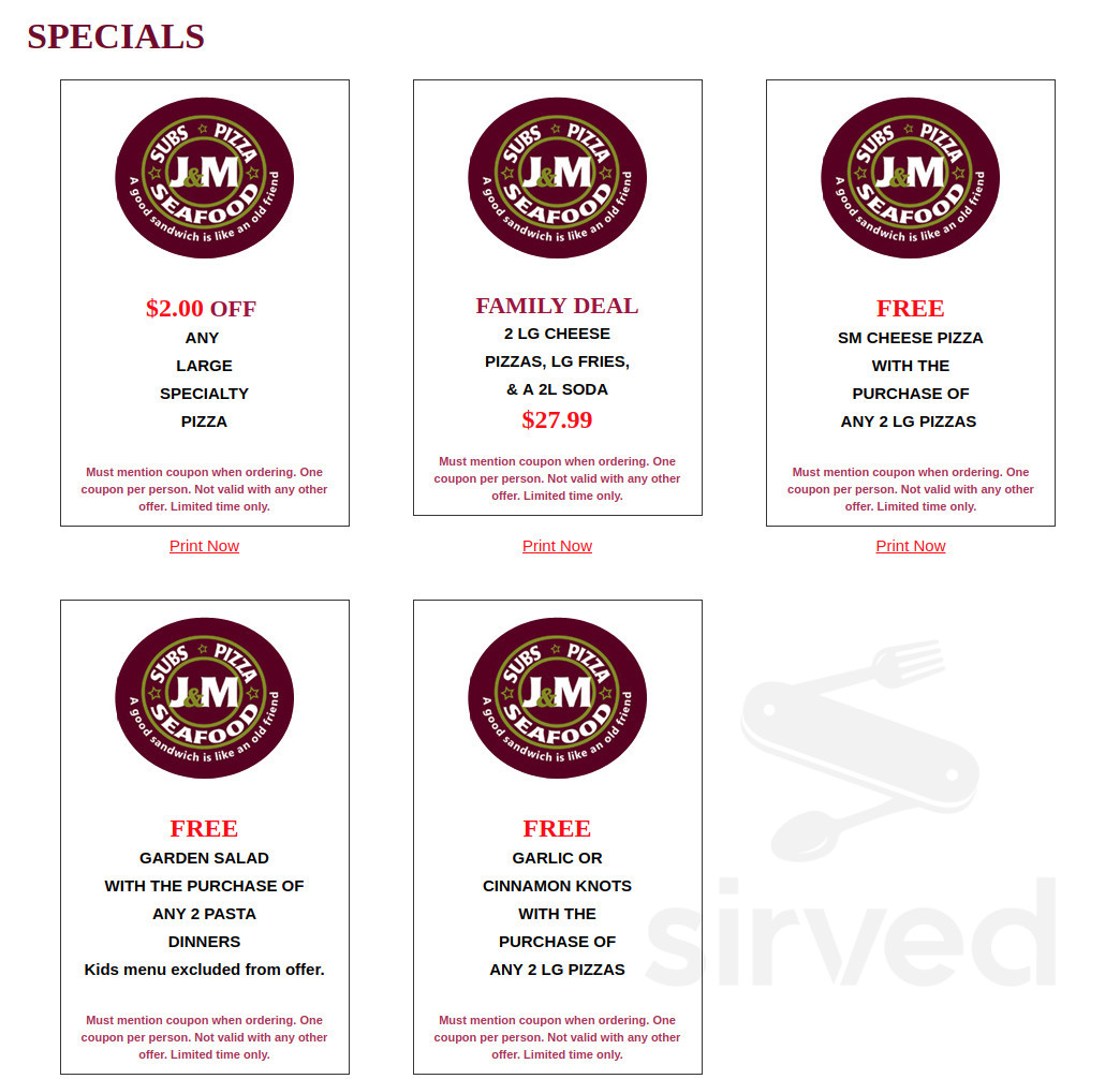 J & M Subs, Seafood & Pizza menus in North Andover, Massachusetts ...