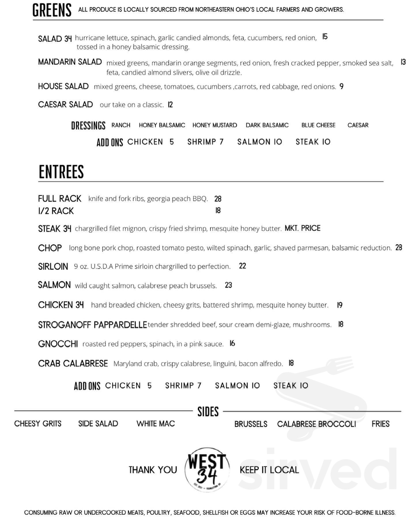 WEST 34 menus in Youngstown, Ohio, United States